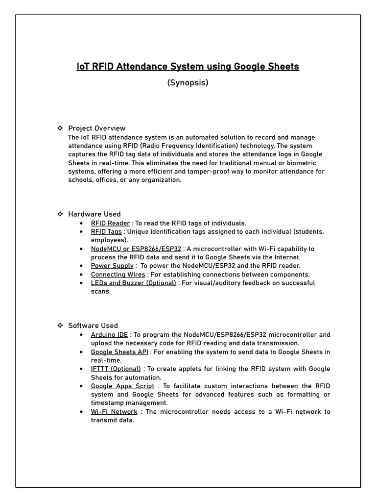 IoT RFID Attendance System Using Google Sheets | PDF | Radio Frequency Identification | Internet ...