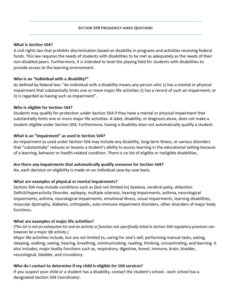 Understanding Section 504 in Education | PDF | Disability | Special ...