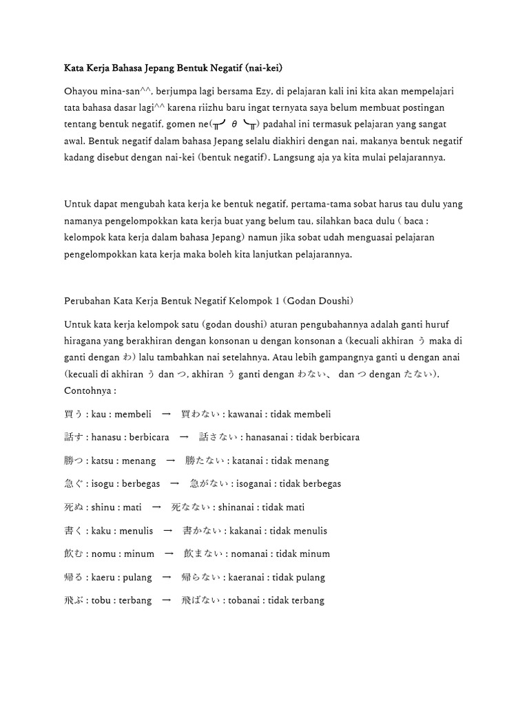 Kata Kerja Bentuk Negatif | PDF