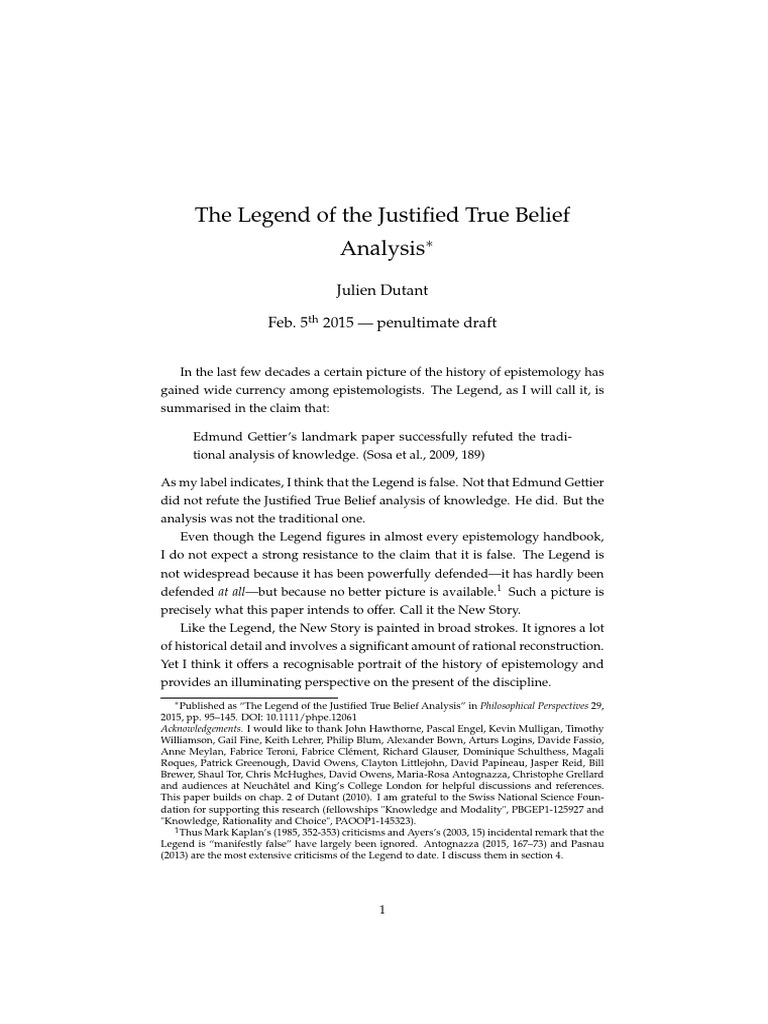Julien Dutant - The Legend of the Justified True Belief | PDF ...