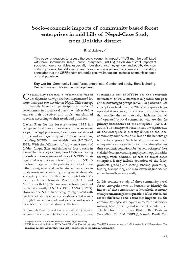 Socio-Economic Impacts of Community Based Forest | PDF | Employment ...