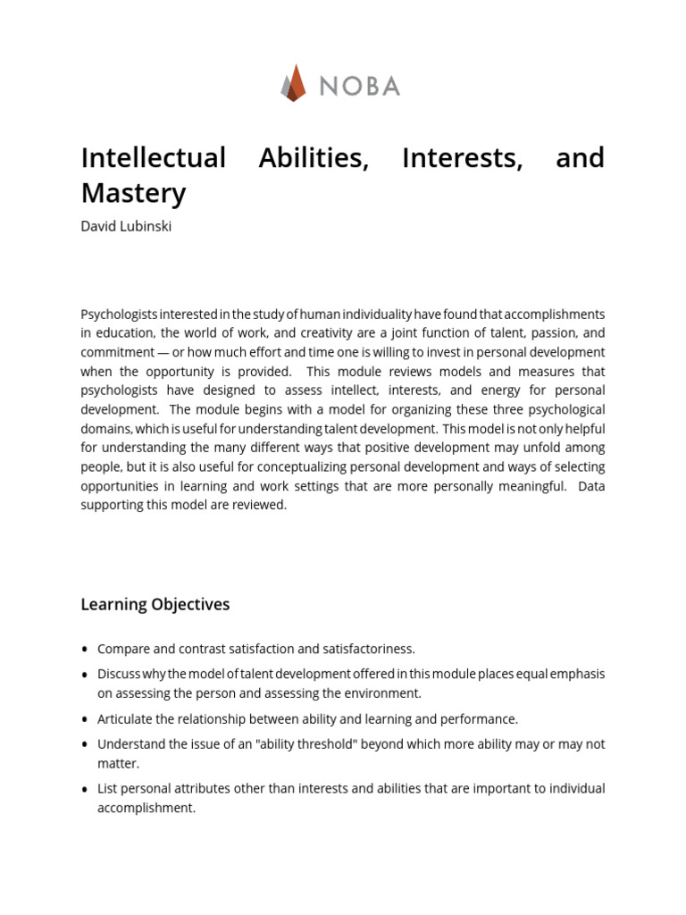 Text X - Intellectual Abilities Interests and Mastery - NOBA | PDF | Psychology | Sat