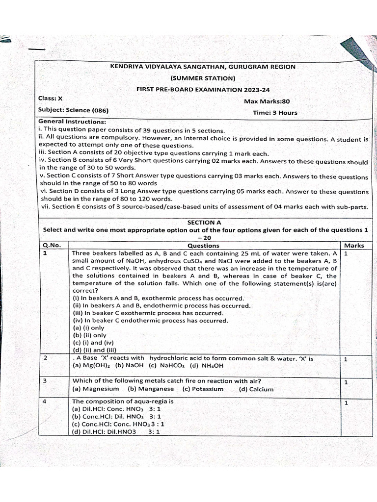 Pre Board Model Question Paper | PDF
