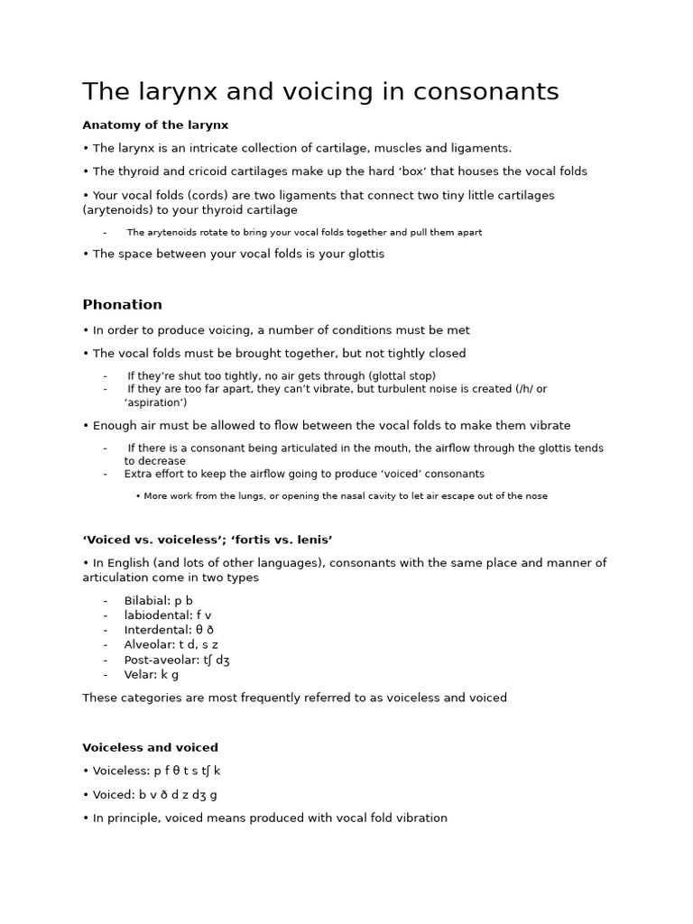 The Larynx And Voicing In Consonants Pdf Human Throat Phonology