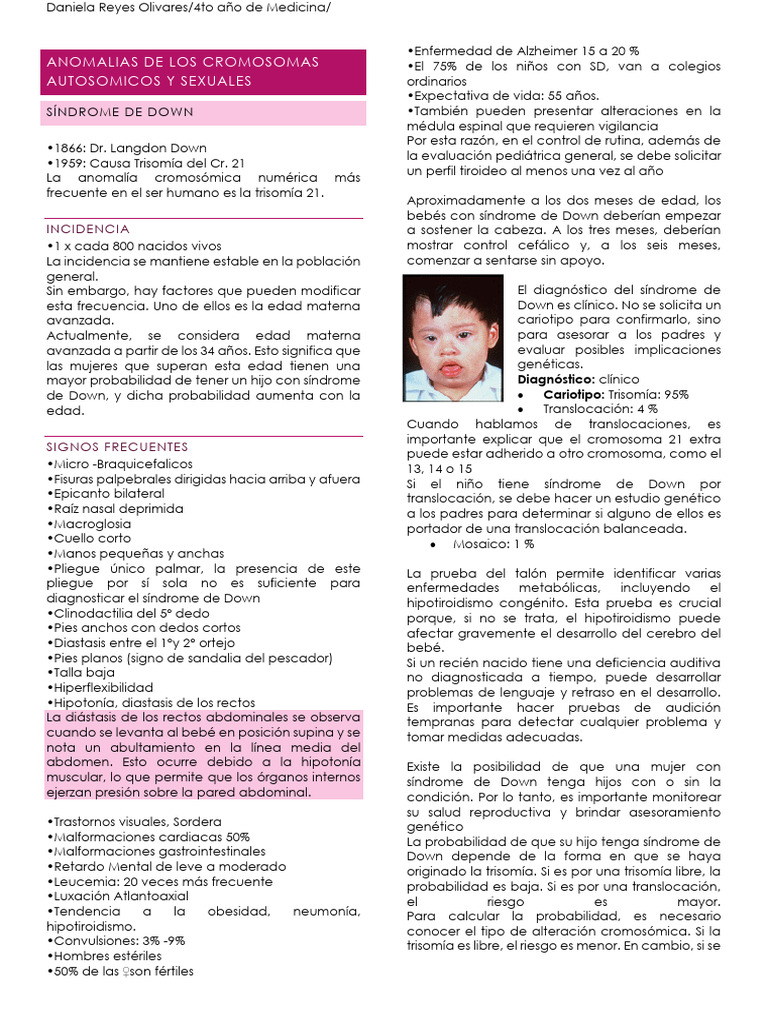 Anomalias de Los Cromosomas Autosomicos y Sexuales | PDF | Síndrome de ...
