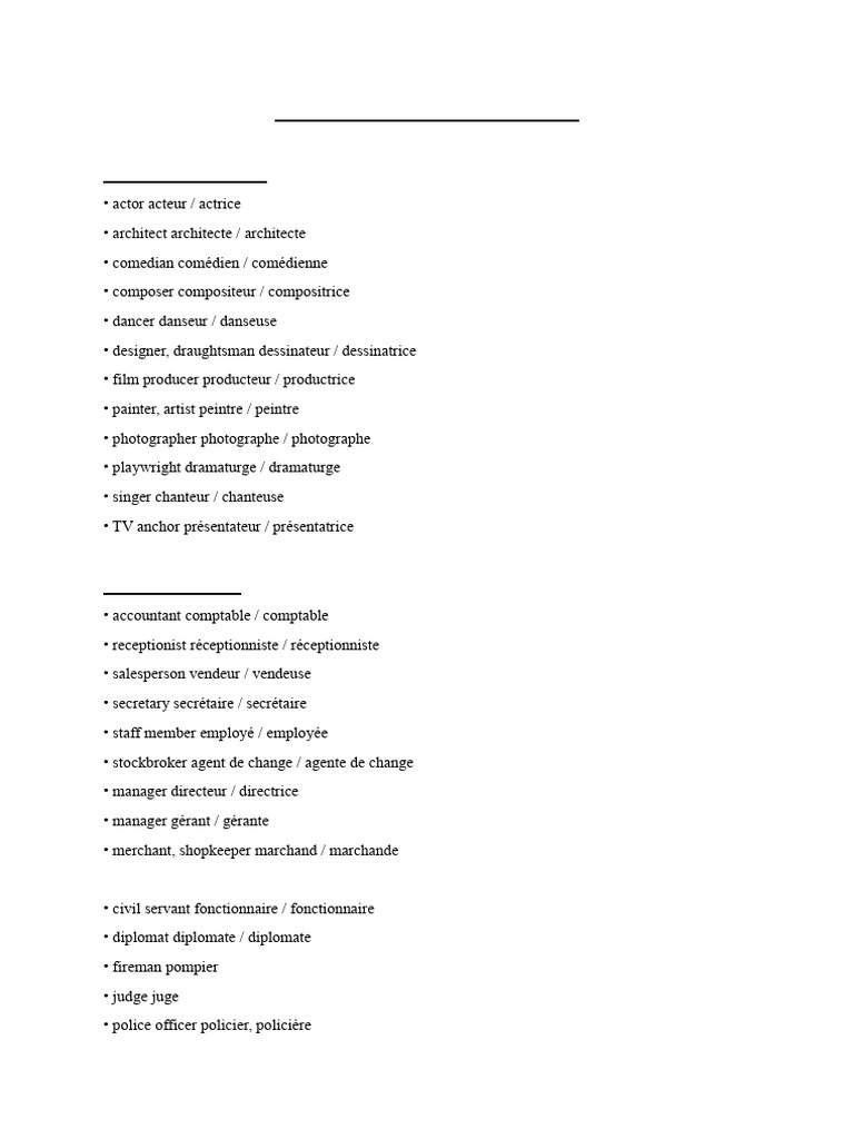Vocabulaire des professions en français | PDF