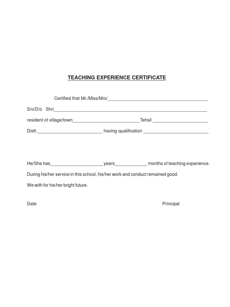 Teaching Experience Certificate Template | PDF