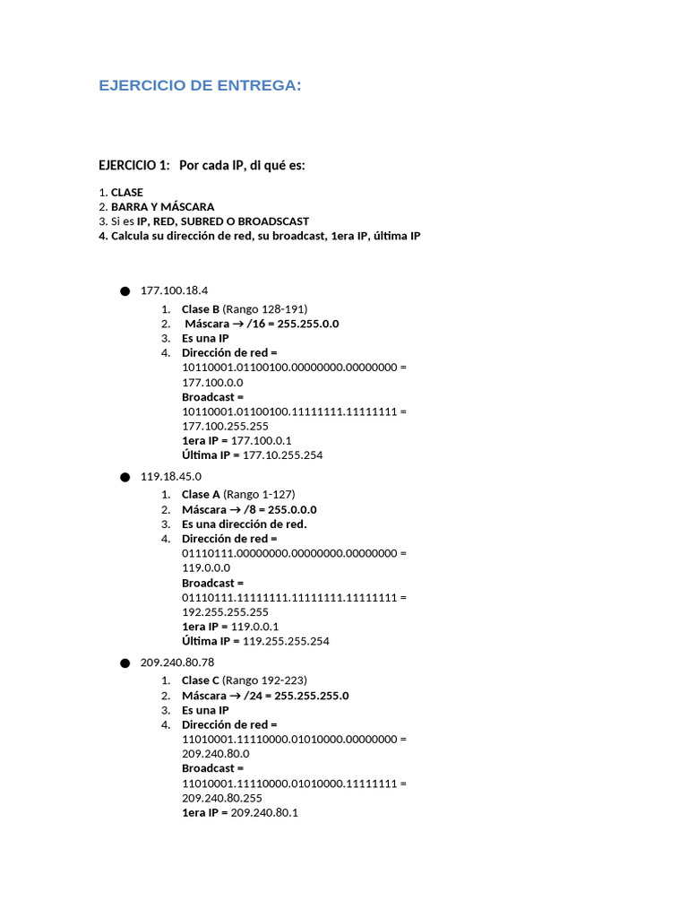 Ejercicio 4 Tema 7. IP, red, broadcast - Ruben | PDF | Dirección IP | Arquitectura de internet