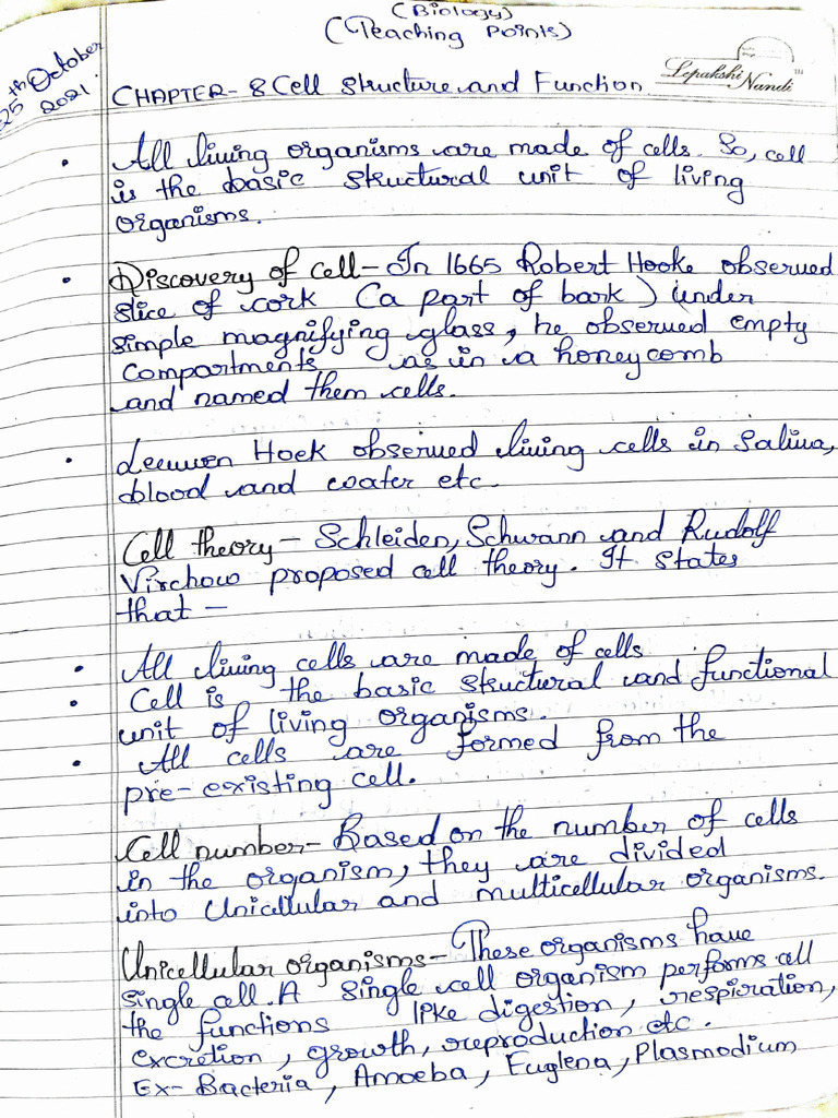 ch-8 Cell Structure and Functions Notes | PDF