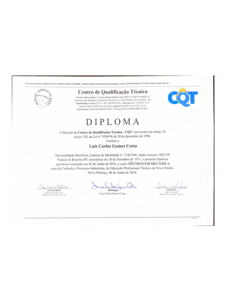 DIPLOMA Mecânica | PDF