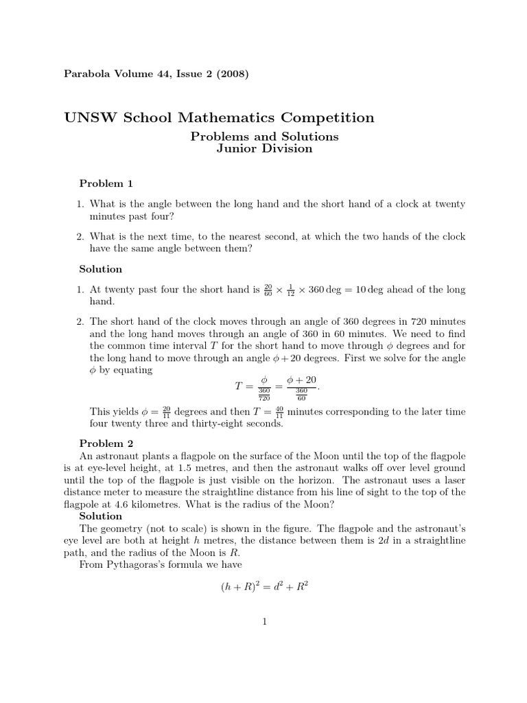 UNSW Mathematics Competition Solutions | PDF | Angle | Numbers