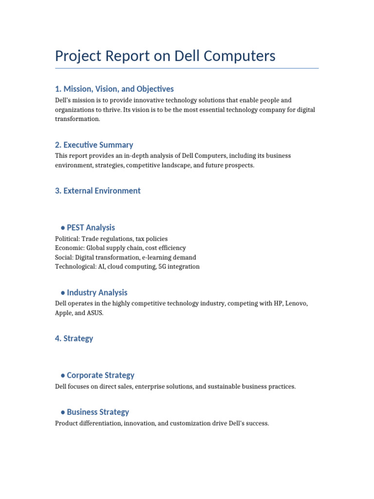 Dell Project Report Formatted | PDF | Dell | Strategic Management