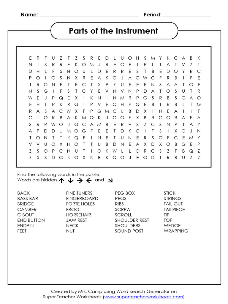 4 Orchestra Themed Word Searches plus Solutions | PDF | Cello | Double Bass