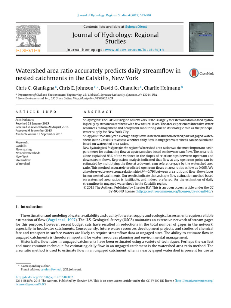 Watershed Area Ratio Accurately Predicts Daily Streamflow in Nested Catchments in The Catskills ...
