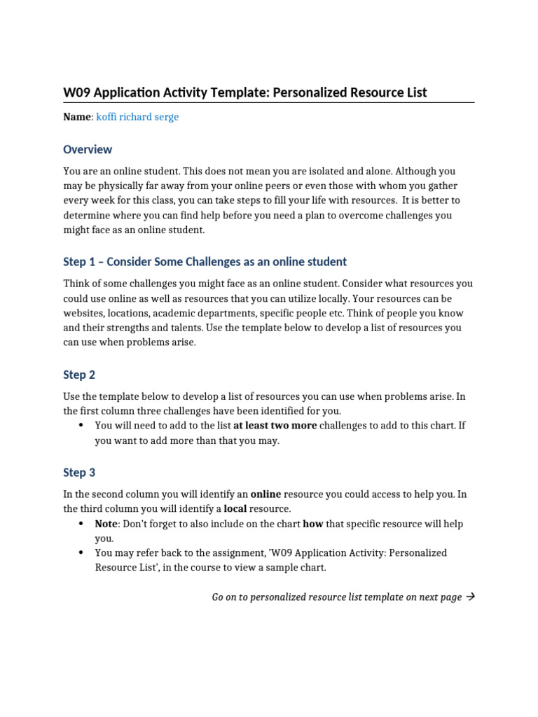 pc103 Document w09ApplicationActivityTemplate PersonalizedResourceList ...
