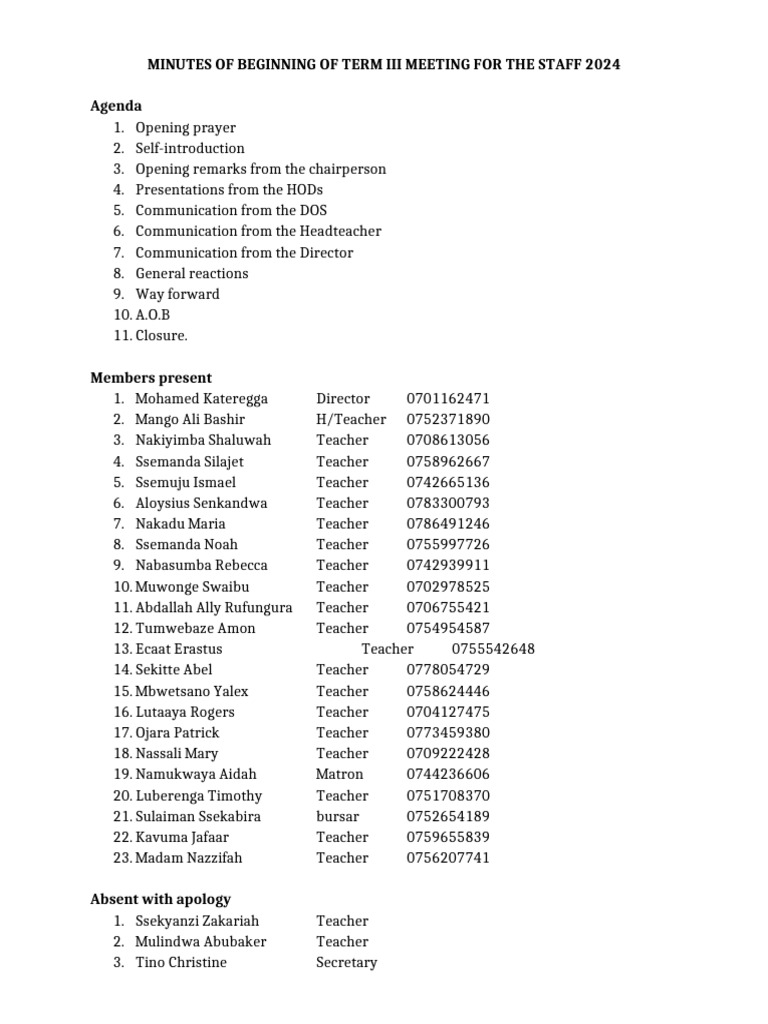Term III Staff Meeting Minutes 2024 | PDF