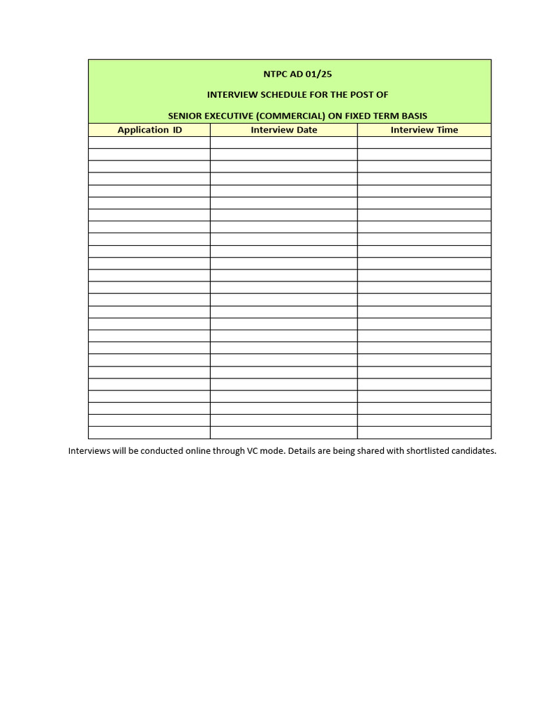 NTPC Senior Executive Interview Schedule | PDF