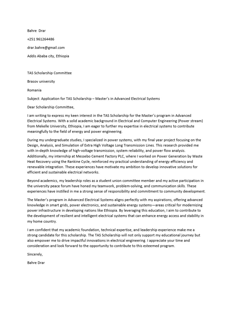 Bahre D Motivational Letter | PDF