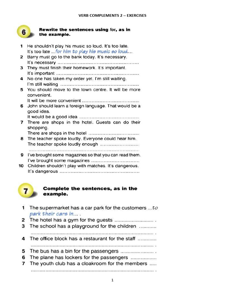 Verb Complements 2 EX | PDF