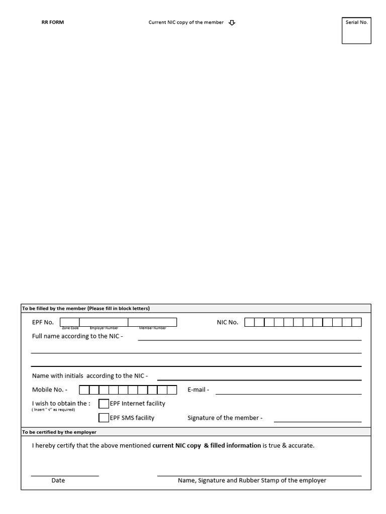 RR Form for EPF Member Registration | PDF