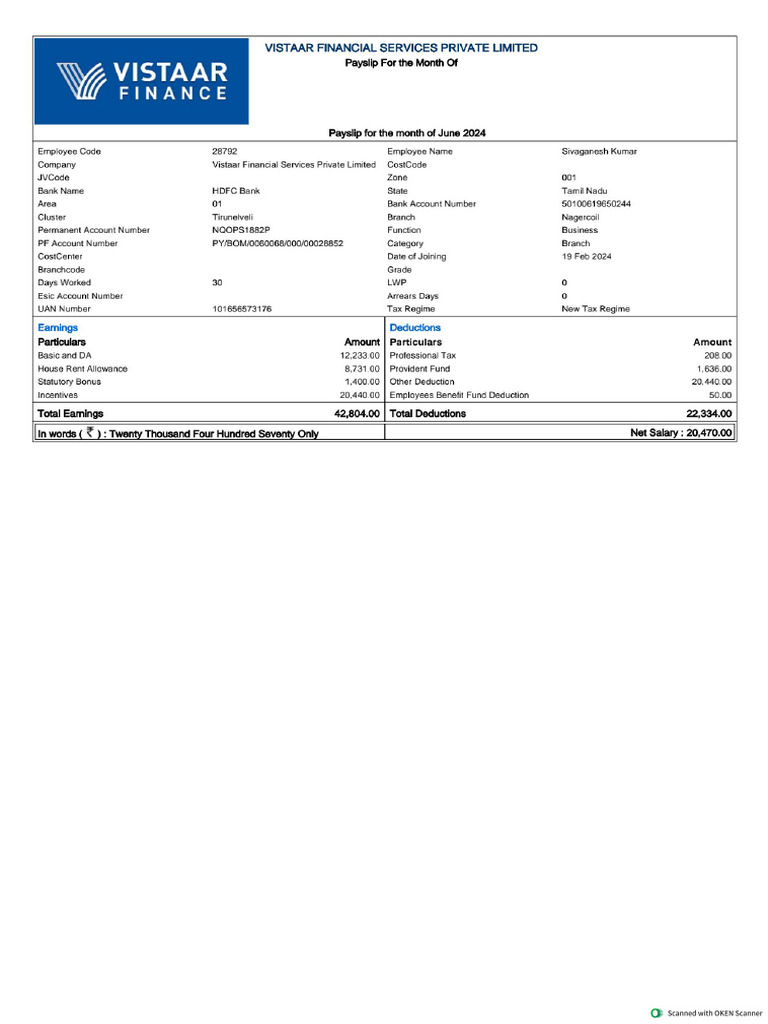Payslip 2024 2025 6 28792 VISTAAR | PDF