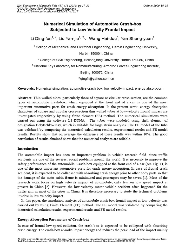 Numerical Simulation of Automotive Crash-box | PDF | Young's Modulus ...
