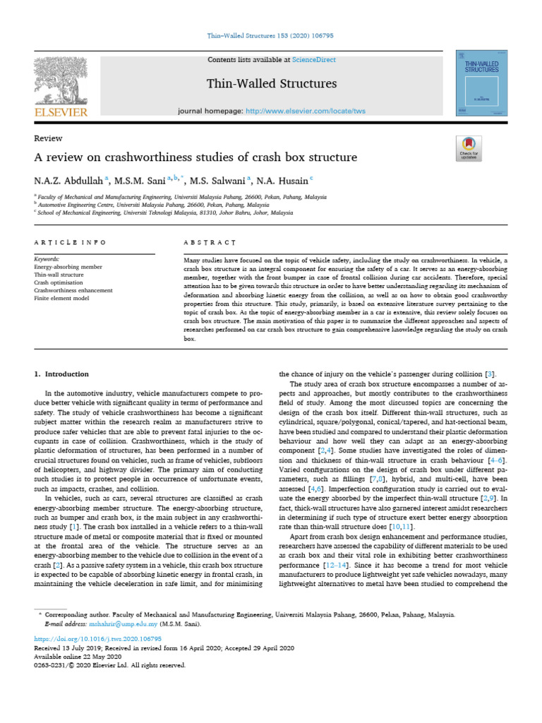 A Review On Crashworthiness Studies of Crash Box Structure | PDF | Composite Material | Polystyrene
