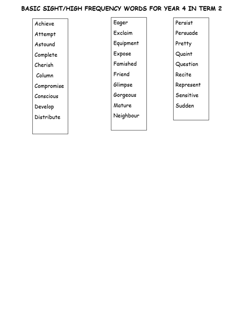 Basic Sight Words For Term 2 | PDF