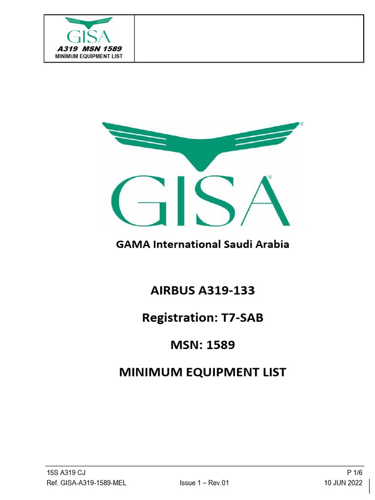 GISA-A319-1589-MEL - Issue 1 Rev.01 (Changes Not Highlighted) | PDF ...