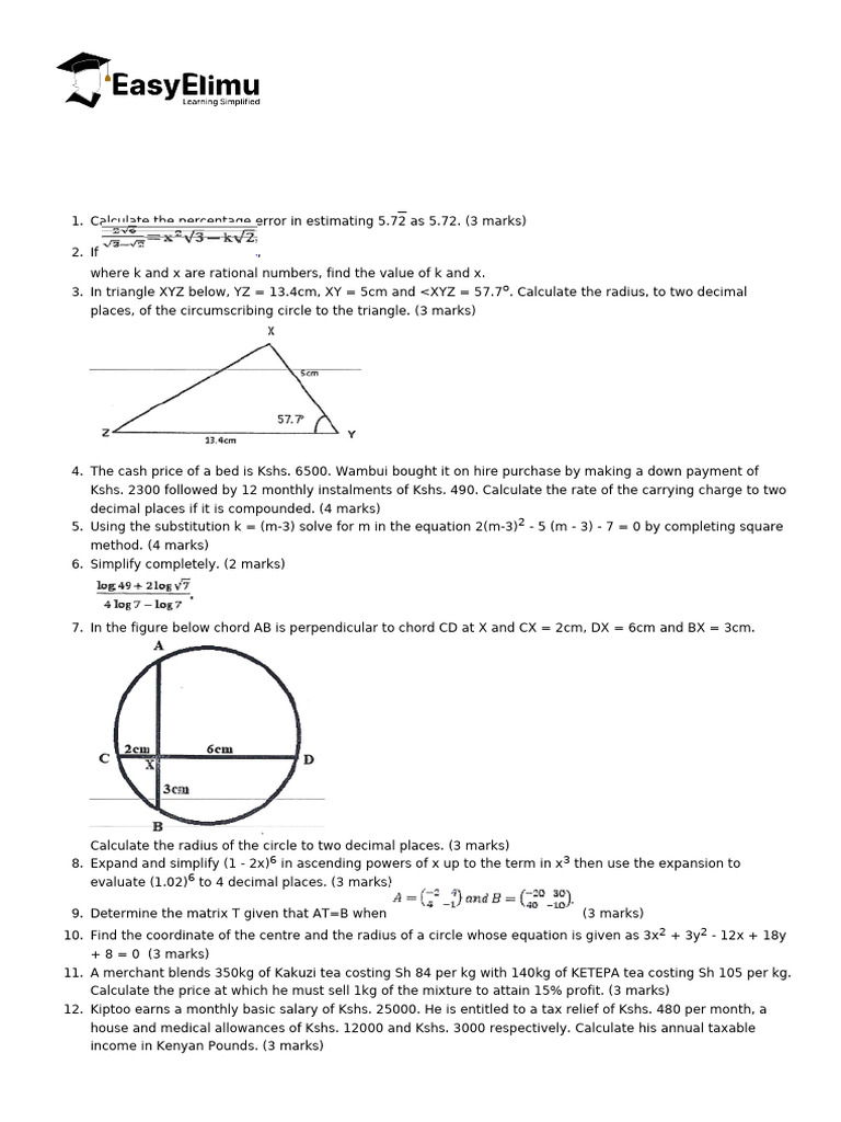 KCSE Mathematics Paper 2 Q&A 2023 | PDF | Applied Mathematics | Mathematics