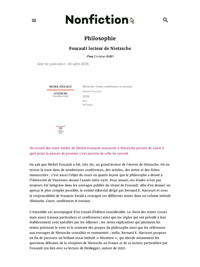 Foucault et Nietzsche : Pensées croisées | PDF | Michel Foucault | Vérité