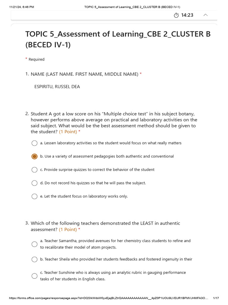 TOPIC 5_Assessment of Learning_CBE 2_CLUSTER B (BECED IV-1) | PDF | Educational Assessment ...