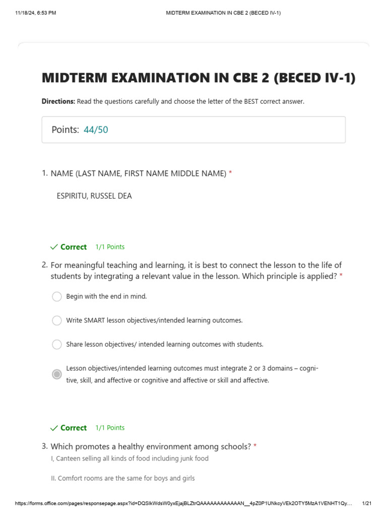 Midterm Examination in Cbe 2 (Beced Iv-1) | PDF | Teachers | Learning