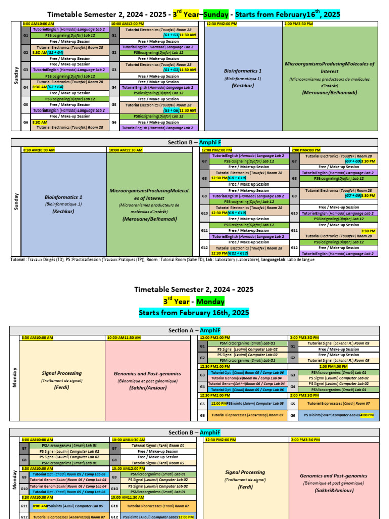 3rd-Year Timetable - S2 - 2024-2025 | PDF | International Economic Organizations | Biology