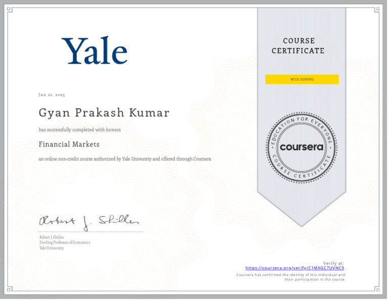 Yale Financial Markets-Certification | PDF