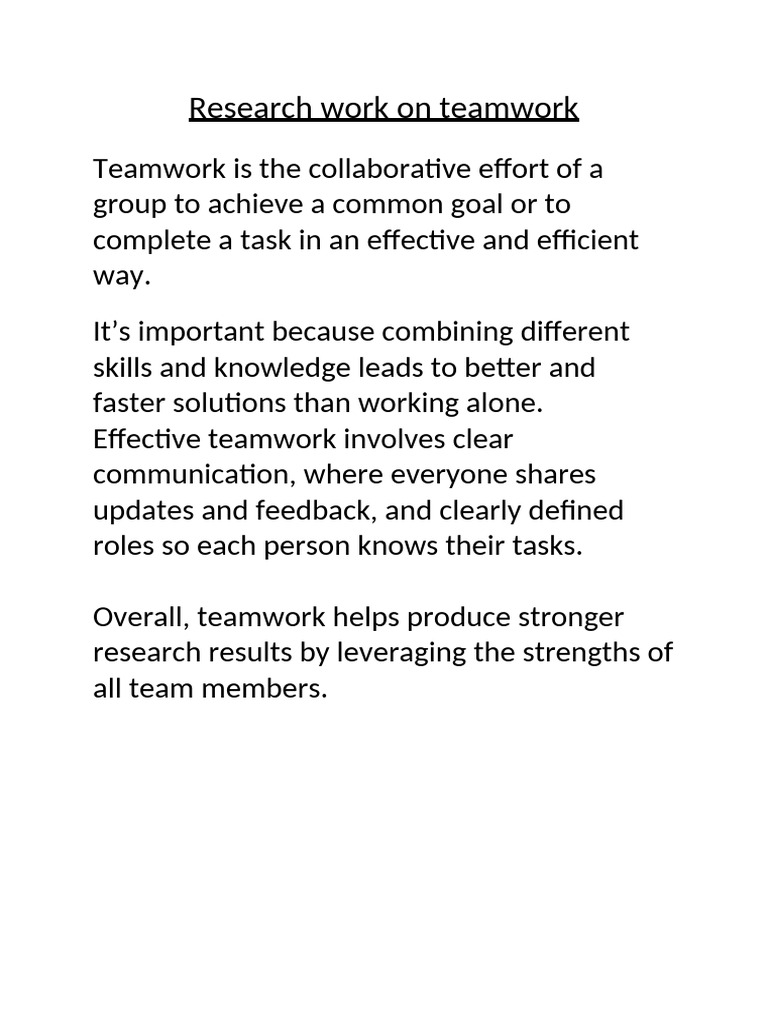 Research Work On Teamwork | PDF