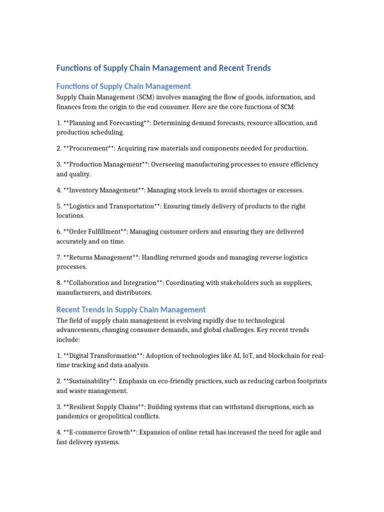 Functions and Trends in SCM | PDF