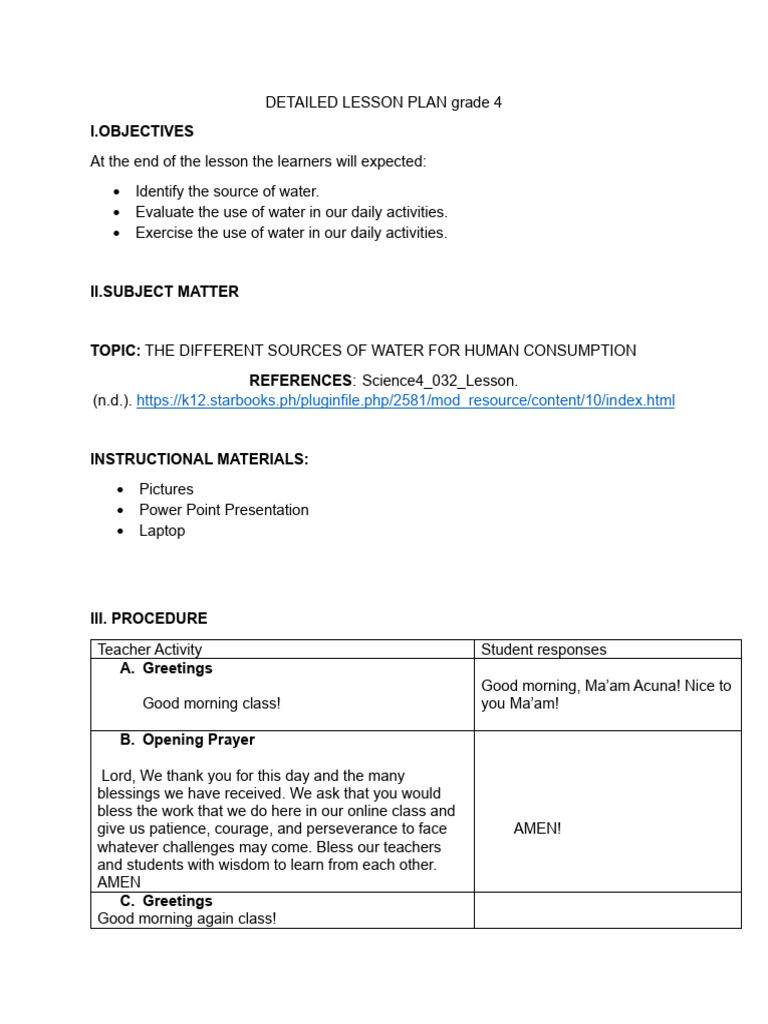 Grade 4 Water Sources Lesson Plan | PDF | Water | Groundwater