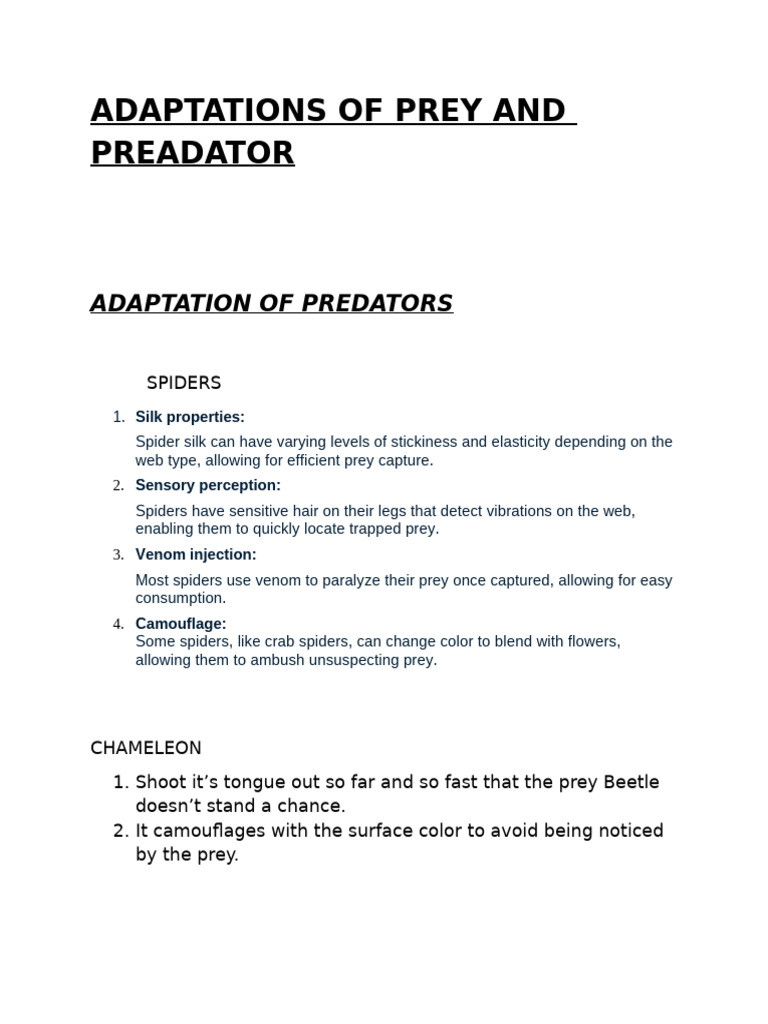 Adaptations of Prey and Preadator | PDF | Predation | Snake
