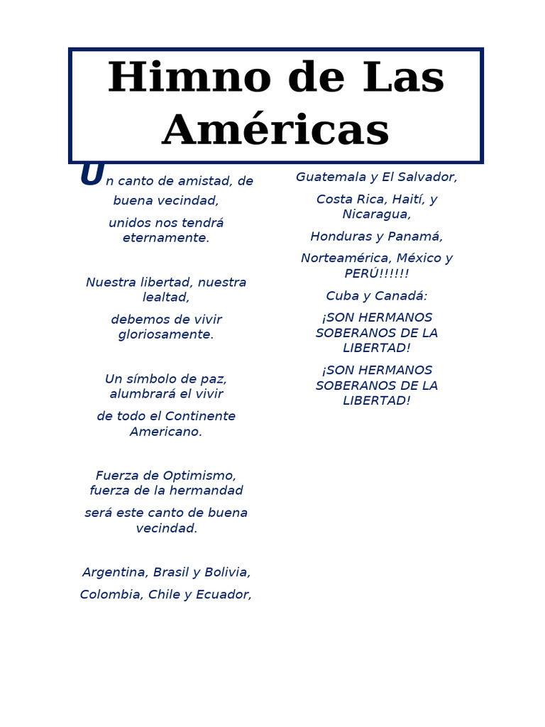 Himno de las Américas: Letra y Mensaje | PDF