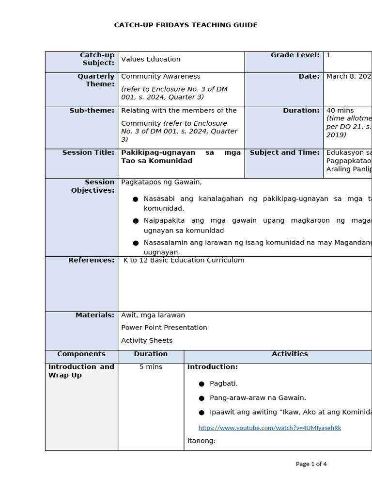 Grade-1-Q3-Week-6-Teaching-Guide-Catchup-ESP-Values-Education | PDF
