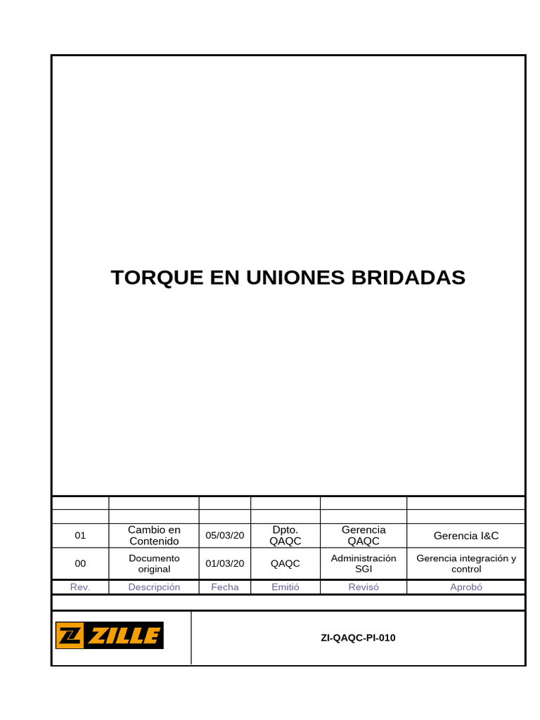 ZI-QAQC-PI-013- Torque en uniones bridadas Rev02 | PDF | Tornillo