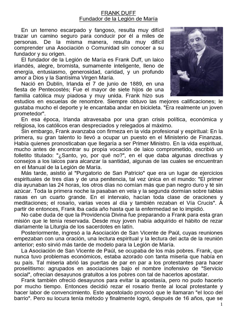 Frank Duff: Fundador de la Legión de María | PDF | Papa | María, madre ...