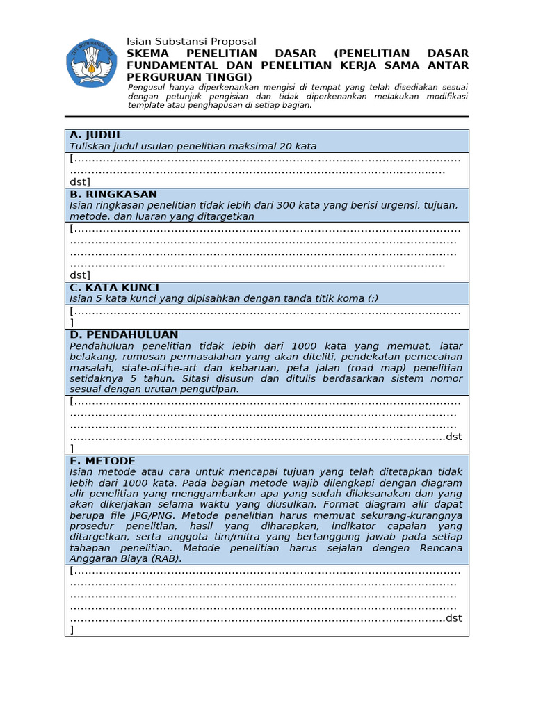 Isian Substansi Proposal Penelitian Dasar (PF PKPT) 28134235 | PDF