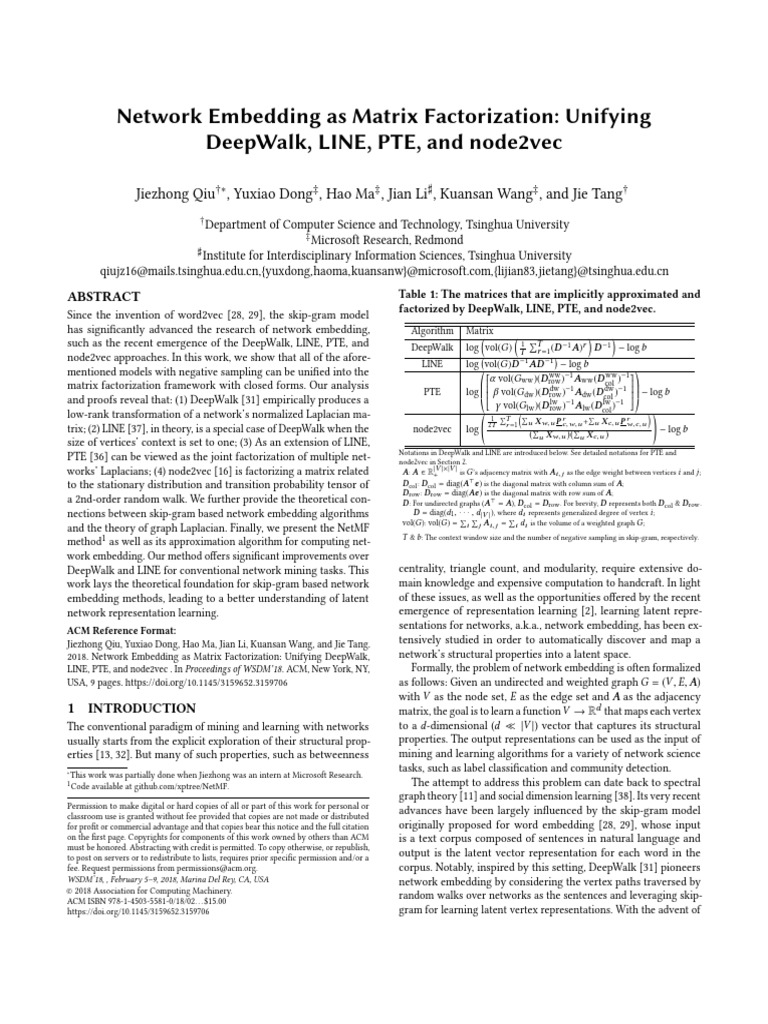 DeepWalk, LINE, PTE, and node2vec | PDF | Applied Mathematics | Mathematical Concepts