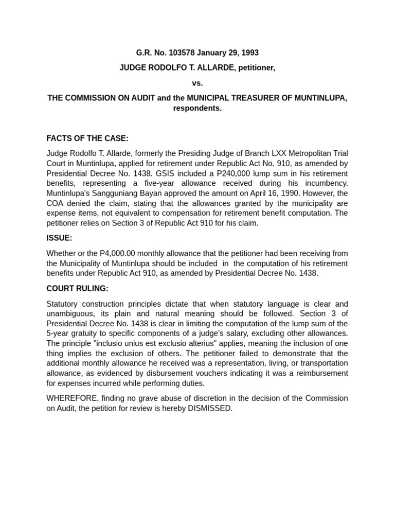 COA Denies Judge Allarde's Retirement Claim | PDF