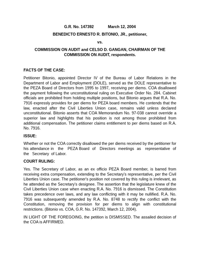 Bitonio Vs COA Case Digest | PDF
