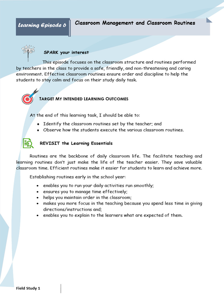 ELC 101 Learning Episode 6-FINAL | PDF | Classroom | Teachers