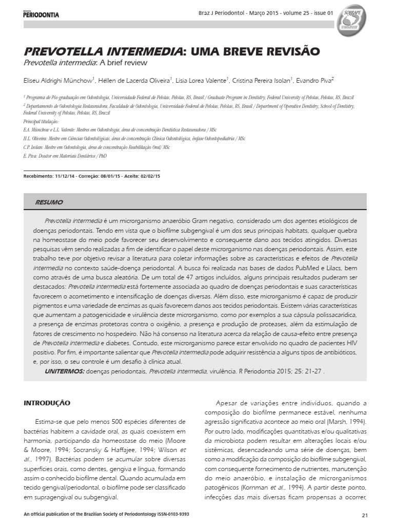 Prevotella Intermedia Bactéria Periodontal Revisão | PDF ...