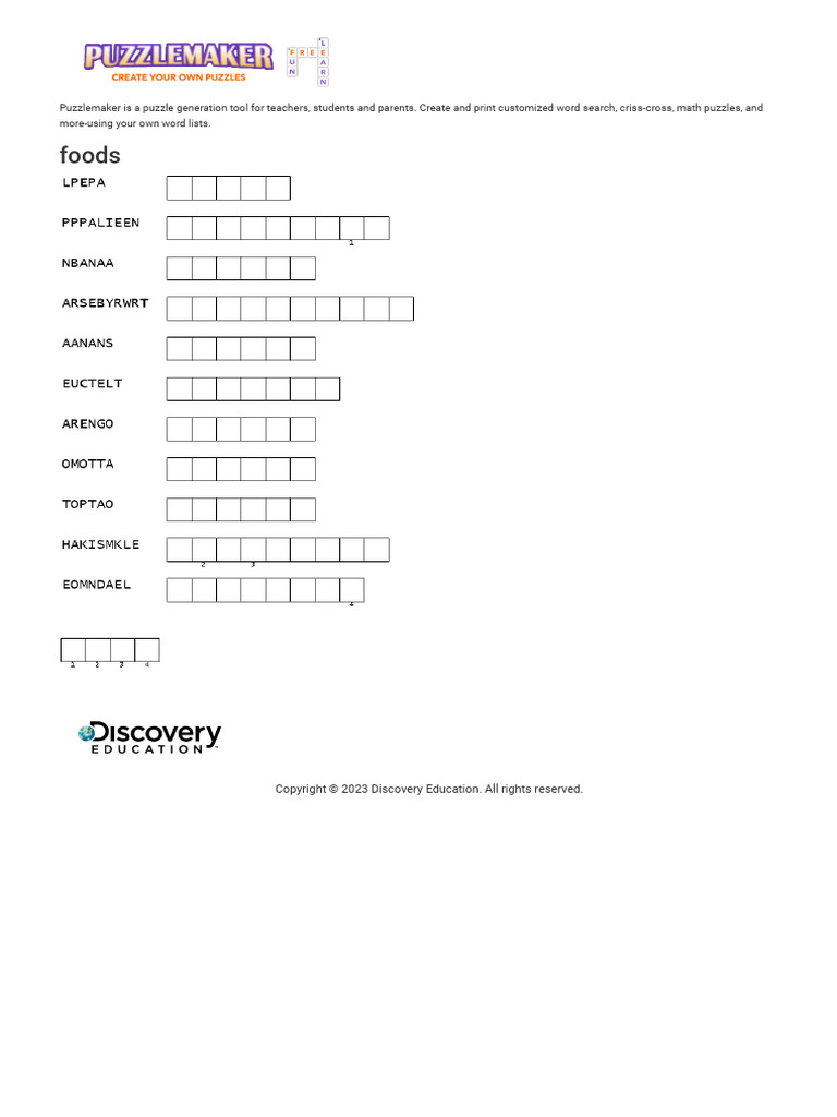 Food Puzzle As Homework | PDF